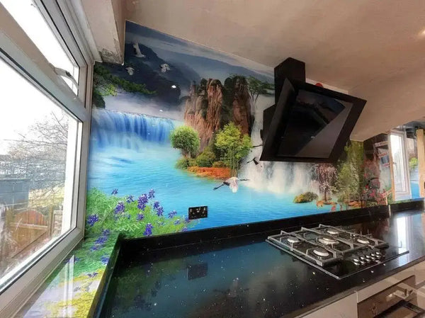 Rainforest Waterfall Printed Glass Kitchen Splashback - Bespoke ...