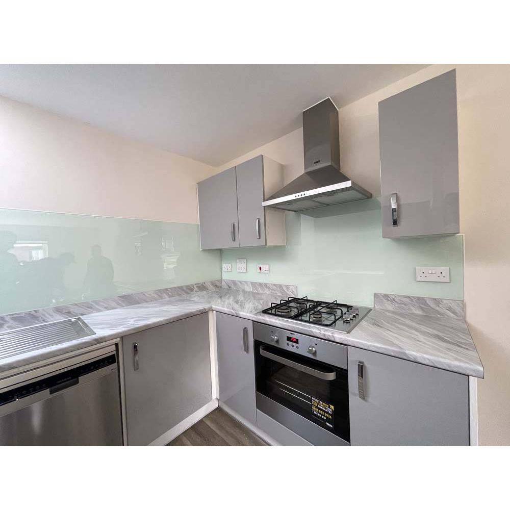 Matt White Green Colour Glass Splashback - Bespoke